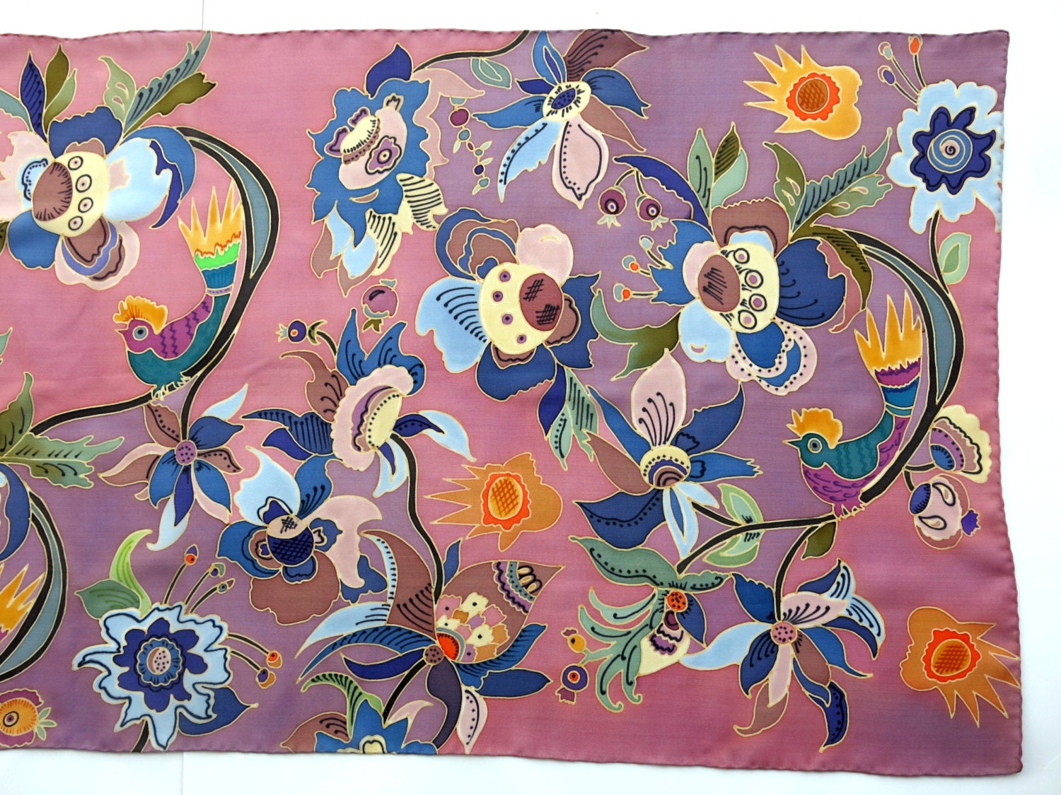 Pink Silk Scar Fairy Flowers. Scarf in Folk Art Style With Floral ...