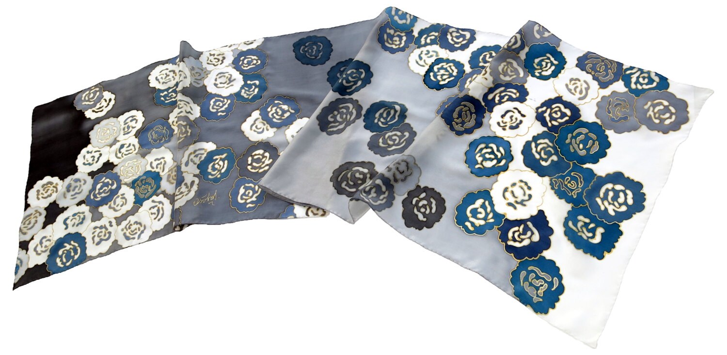 Rose Silk Scarf Dark Flowers Hand Painted Silk Scarf With - Etsy