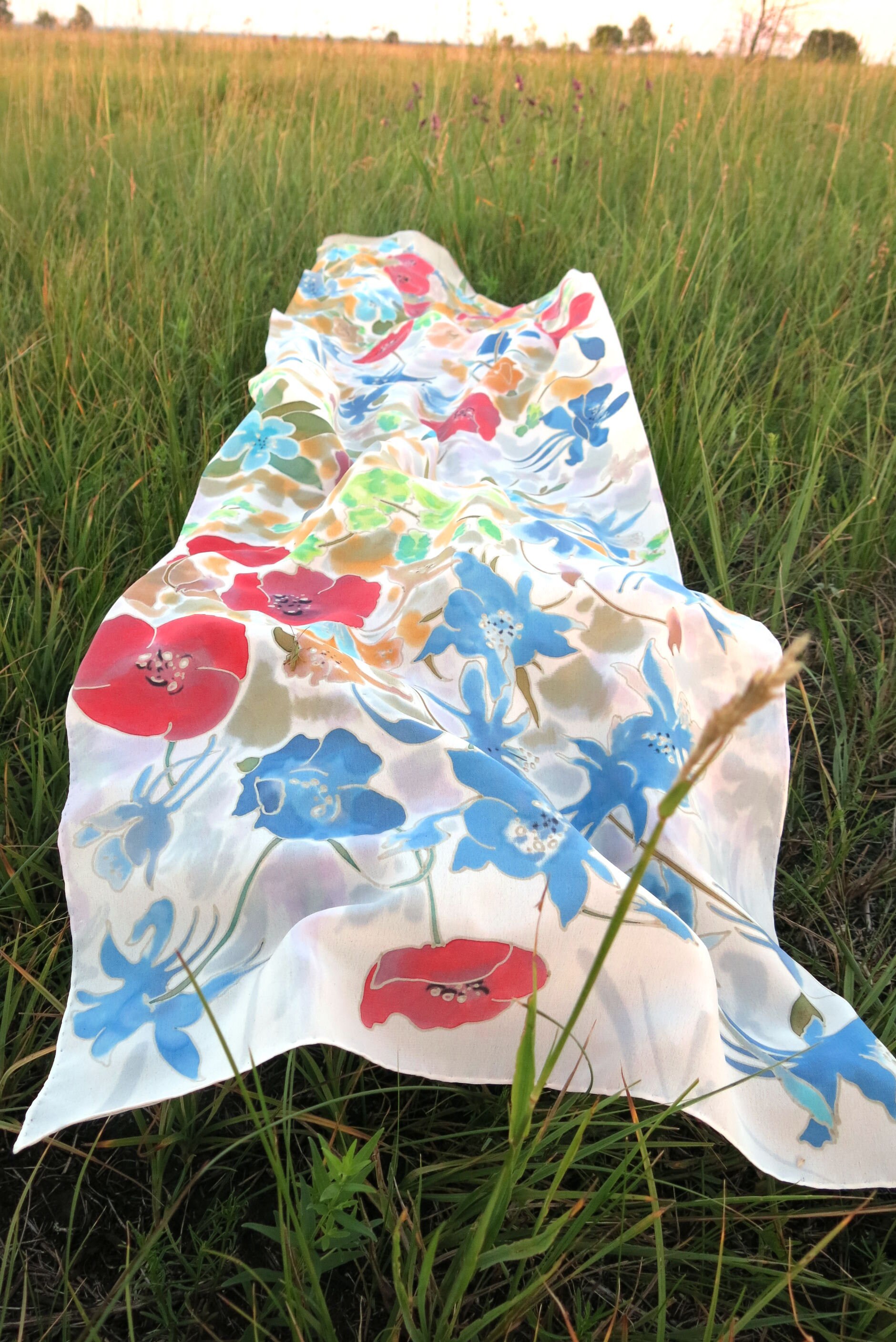 Poppy Silk Scarf. Bunch of Poppies Flowers. Hand Painted Silk Scarf ...