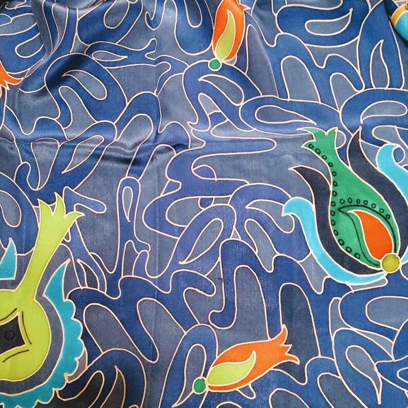 Blue Silk Scarf Sea Waves. Handpainted in Blue Scarf With Colorful ...