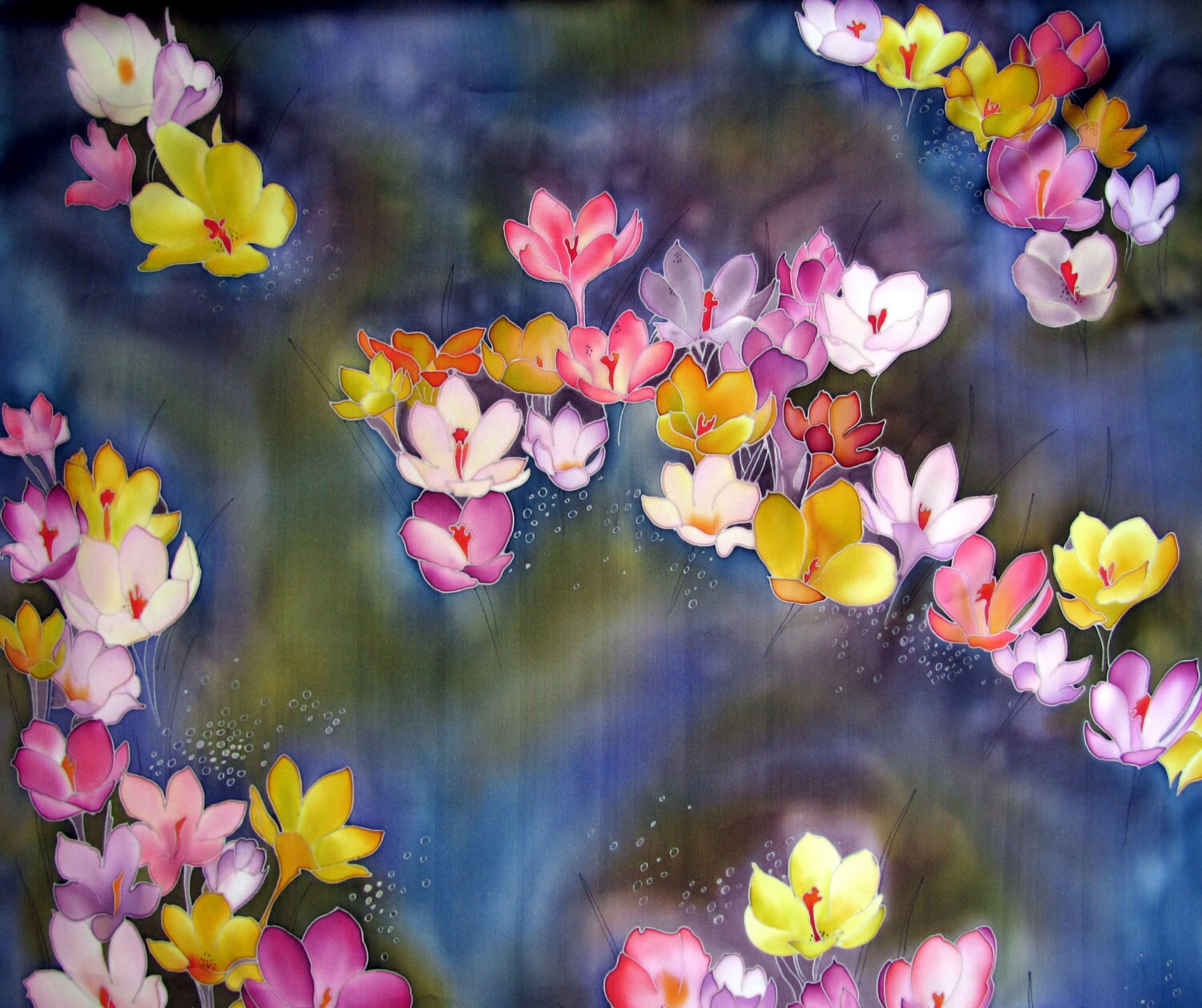 Crocus Scarf Silk. Floral Blue Silk Scarf. Hand Painted Silk - Etsy