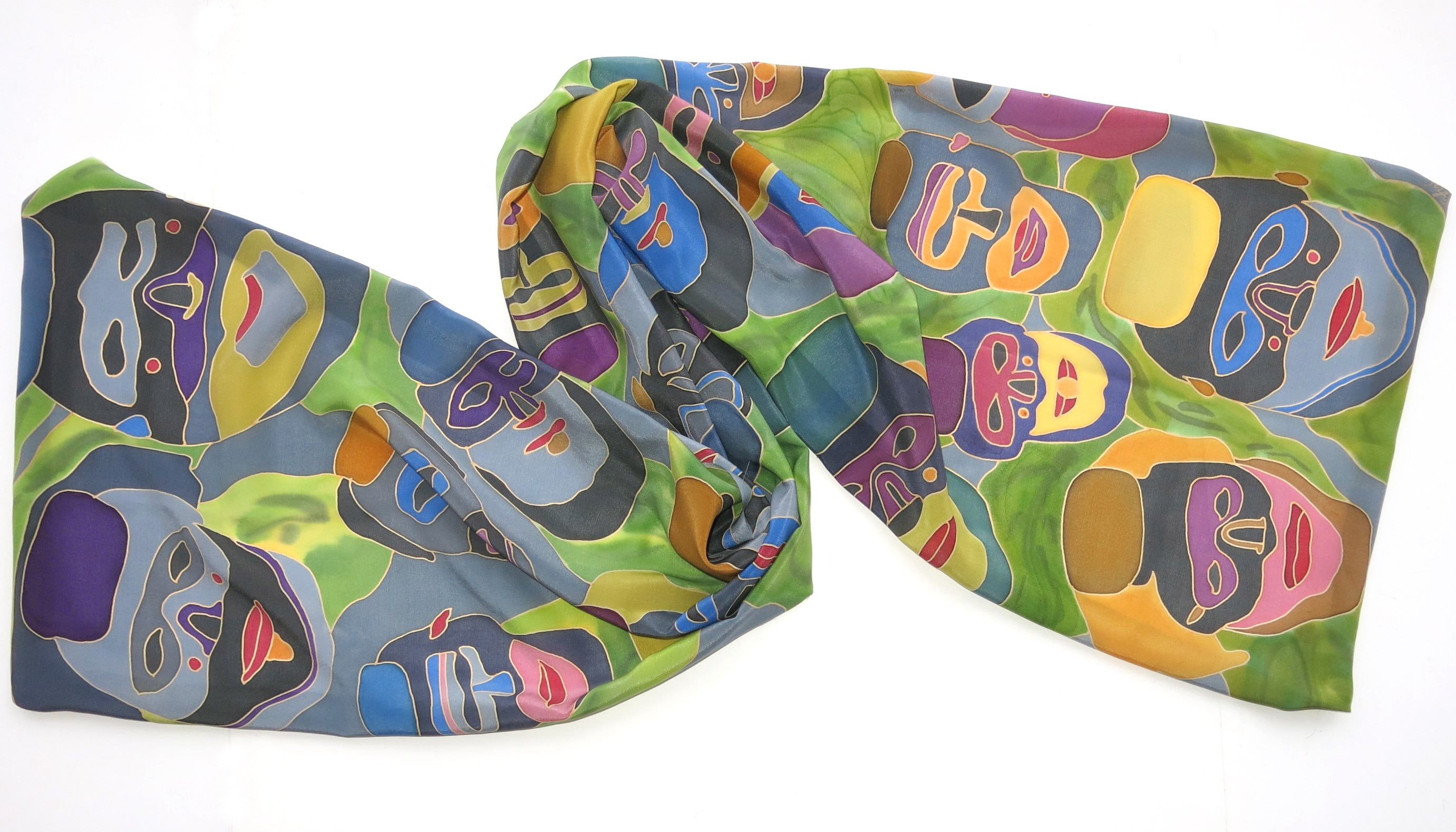 Silk Scarf Masks . Hand Painted Silk Scarf. Multicolored - Etsy