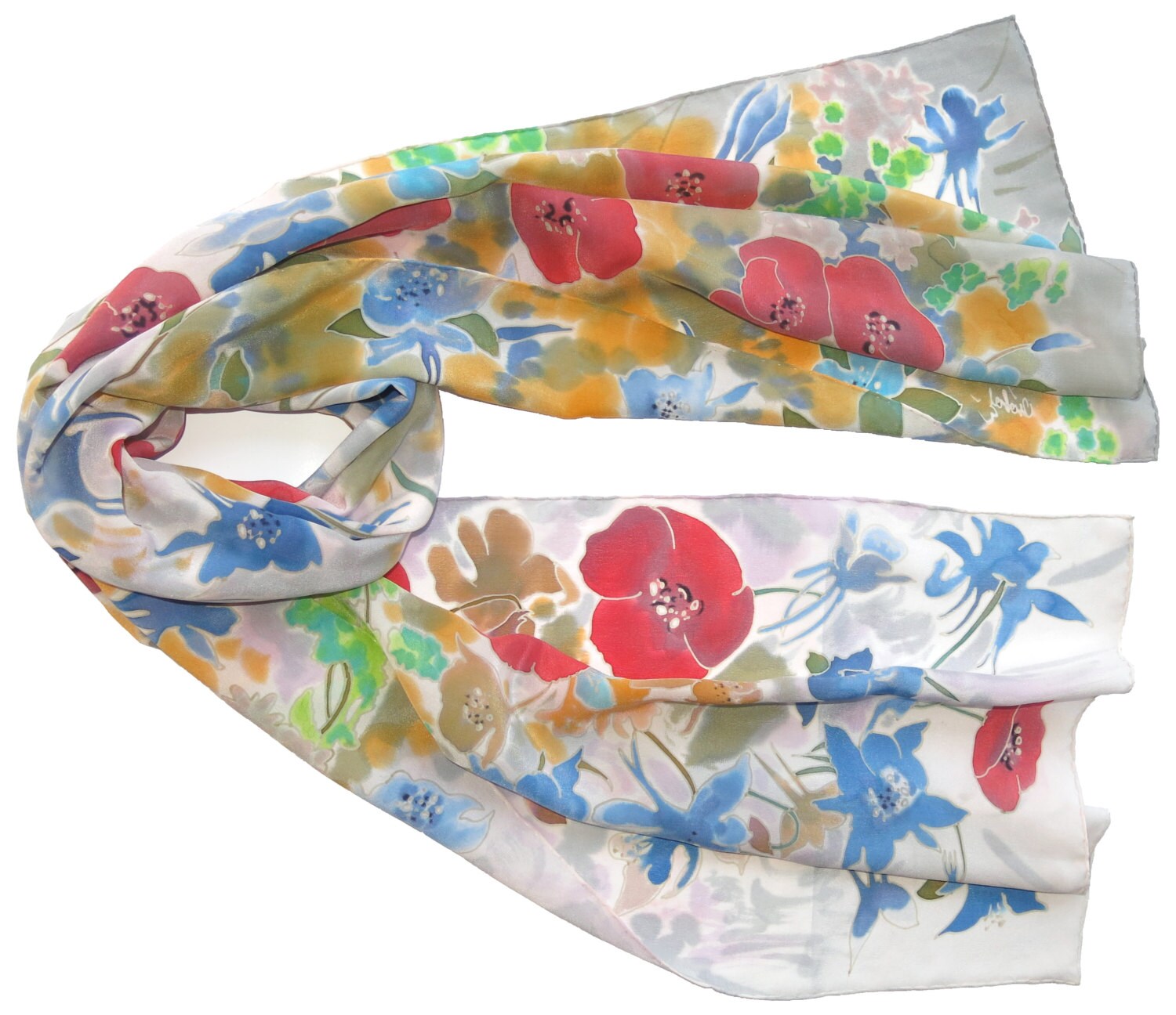 Poppy Silk Scarf. Bunch of Poppies Flowers. Hand Painted Silk Scarf ...