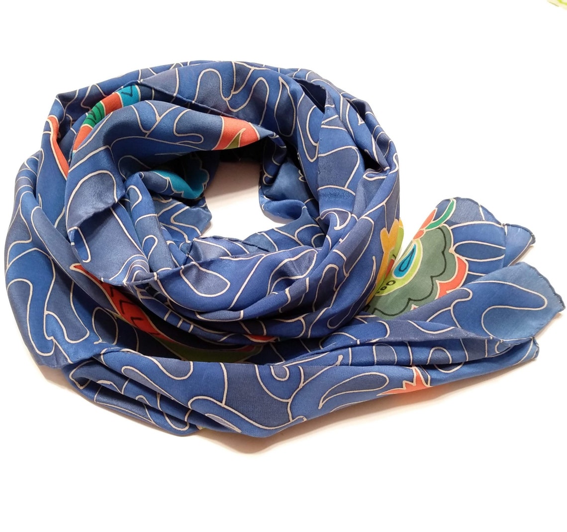 Blue silk scarf Sea Waves. Handpainted in blue scarf with | Etsy