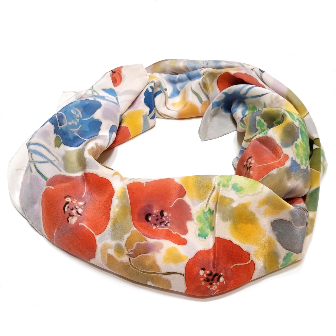 Poppy Silk Scarf. Bunch of Poppies Flowers. Hand Painted Silk Scarf ...