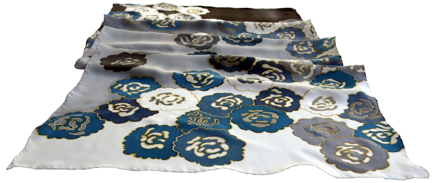 Rose Silk Scarf Dark Flowers Hand Painted Silk Scarf With - Etsy