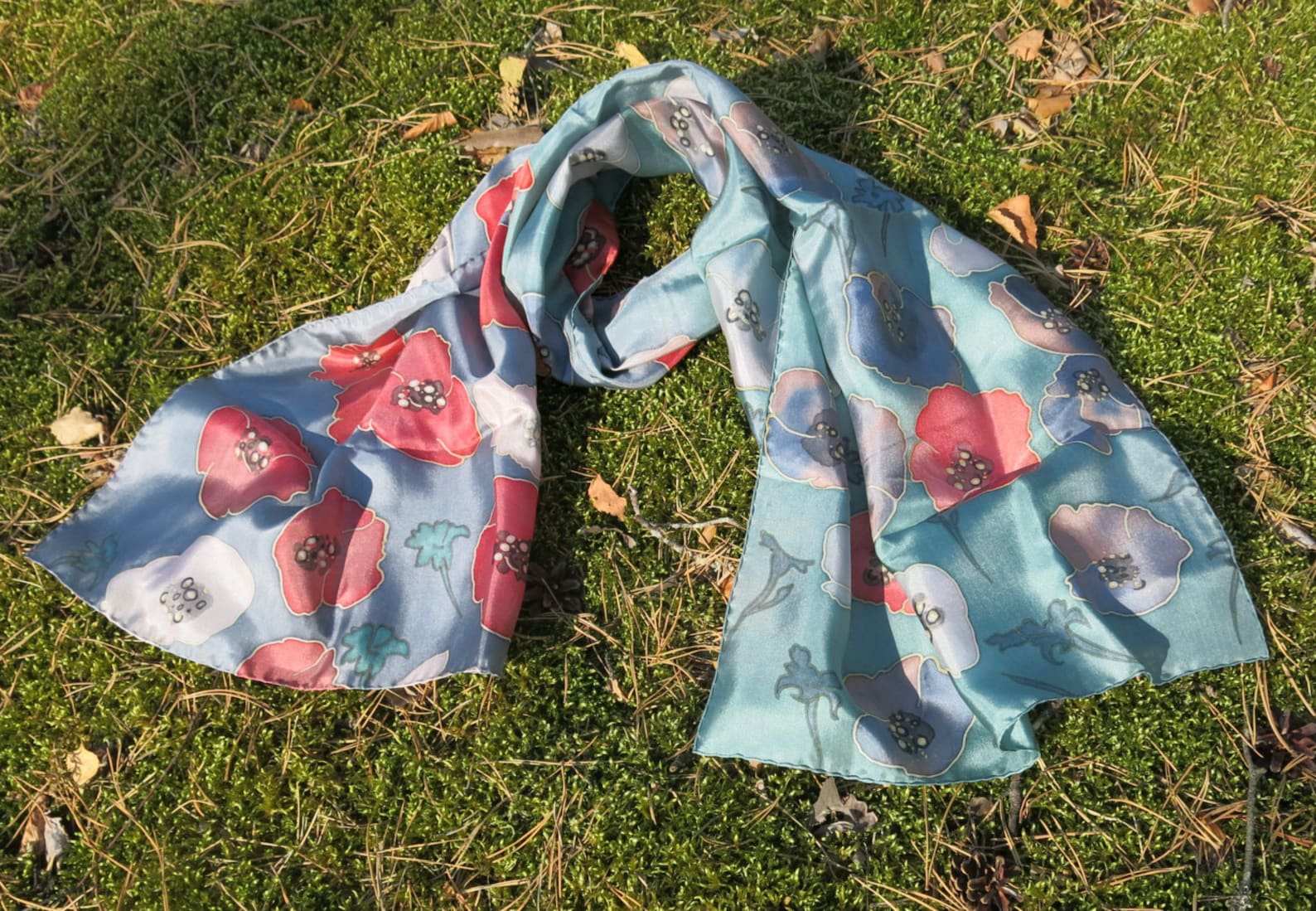Poppy Silk Scarf Red Poppies Flowers. Handmade Scarf Hand - Etsy