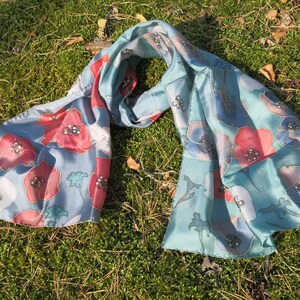 Poppy Silk Scarf Red Poppies Flowers. Handmade Scarf, Hand Painted Silk ...