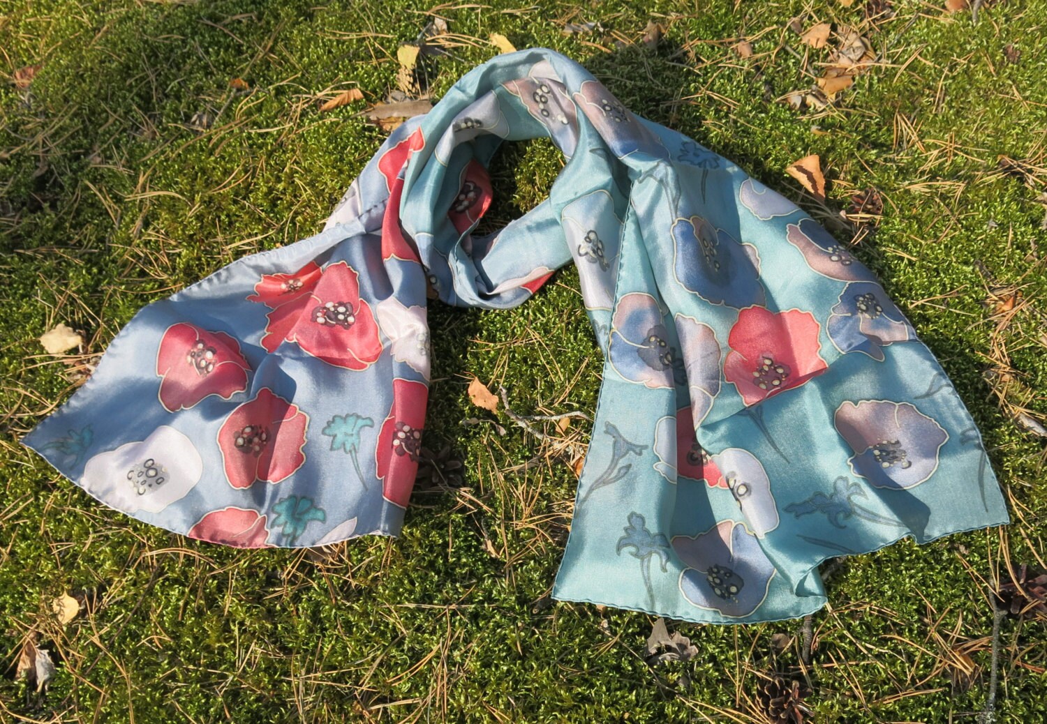 Poppy Silk Scarf Red Poppies Flowers. Handmade Scarf Hand - Etsy