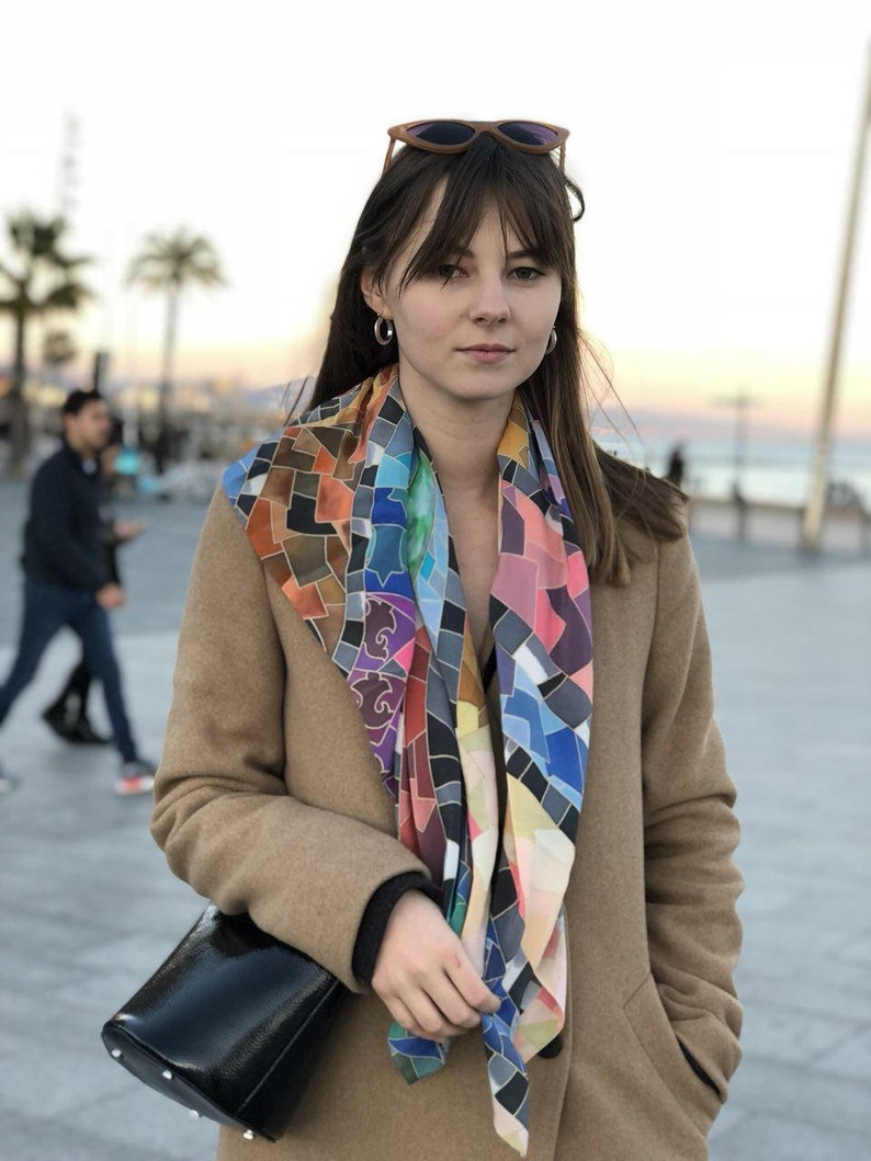 Gaudi Silk Scarf Hand Painted Silk Shawl. Silk Painting Two Side Scarf ...
