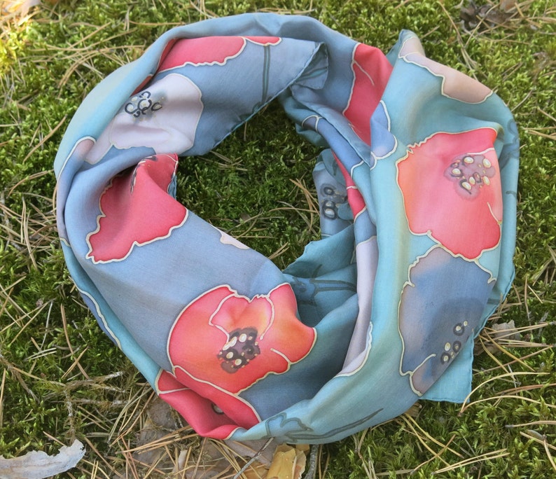 Poppy Silk Scarf Red Poppies Flowers. Handmade Scarf Hand - Etsy