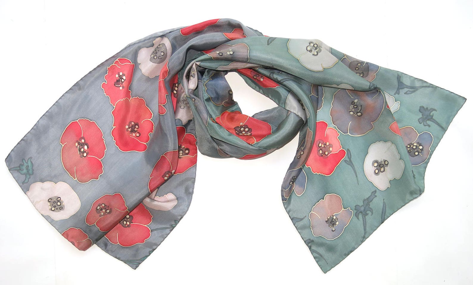 Poppy Silk Scarf Red Poppies Flowers. Handmade Scarf Hand - Etsy