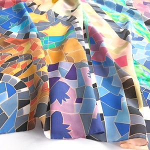 Gaudi Silk Scarf Hand Painted Silk Shawl. Silk Painting Two Side Scarf ...