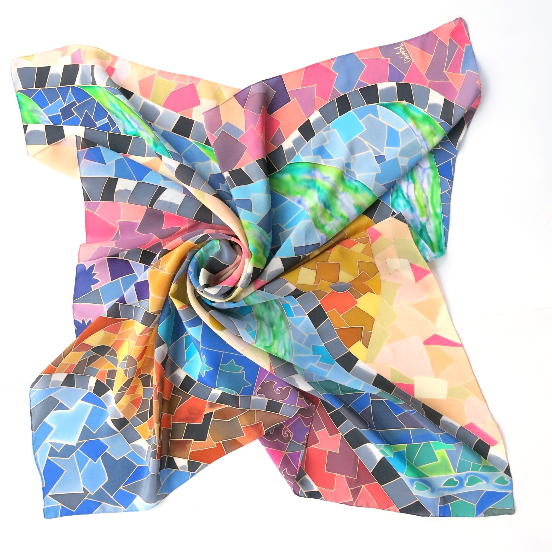 Gaudi Silk Scarf Hand Painted Silk Shawl. Silk Painting Two Side Scarf ...