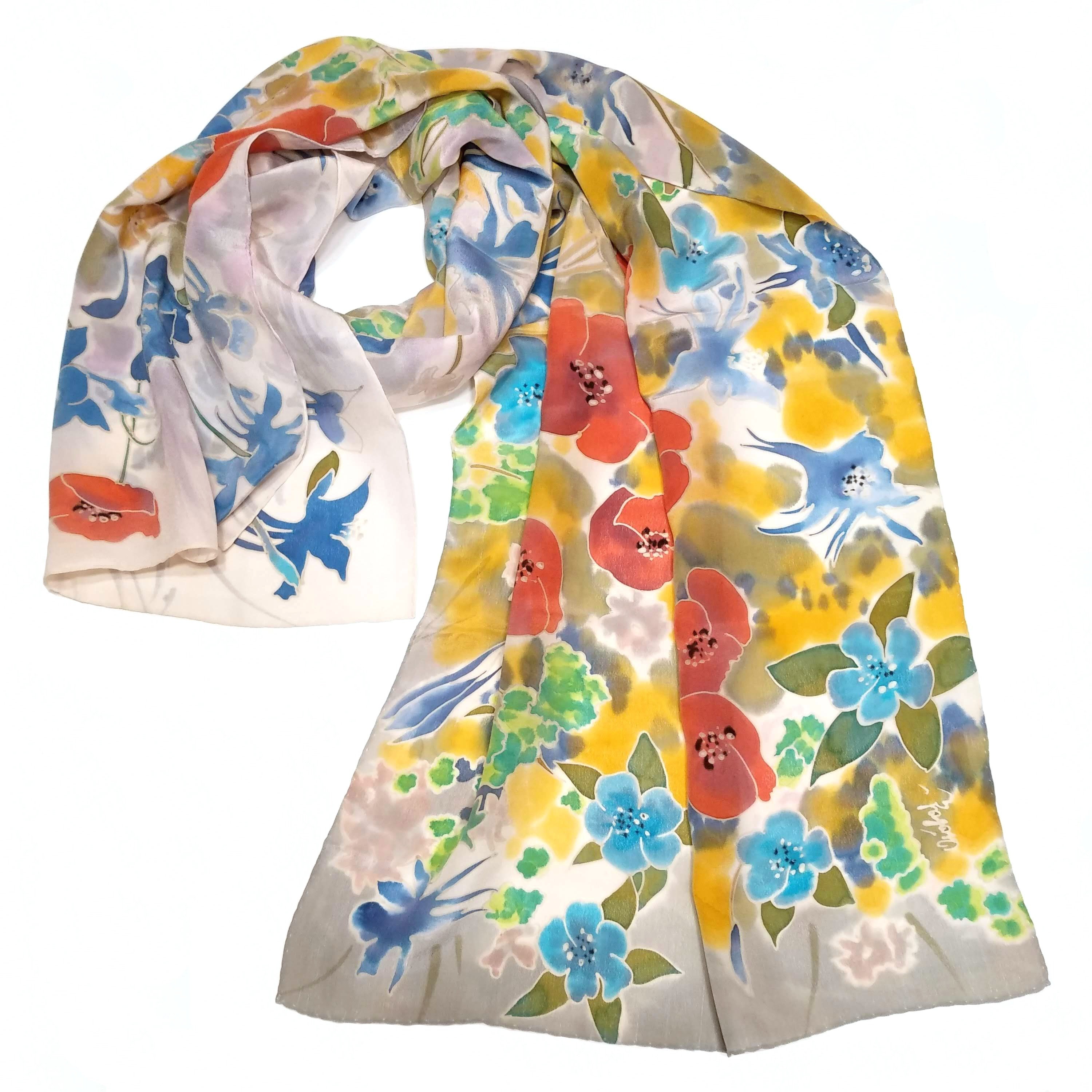 Poppy Silk Scarf. Bunch of Poppies Flowers. Hand Painted Silk Scarf ...
