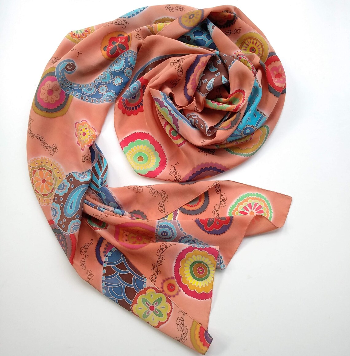 Silk Scarf Paisley Hand Painted Silk Scarf in India Patterns Design ...