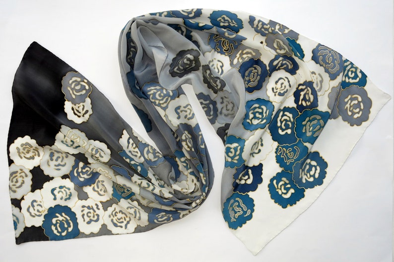 Rose Silk Scarf Dark Flowers Hand Painted Silk Scarf With - Etsy