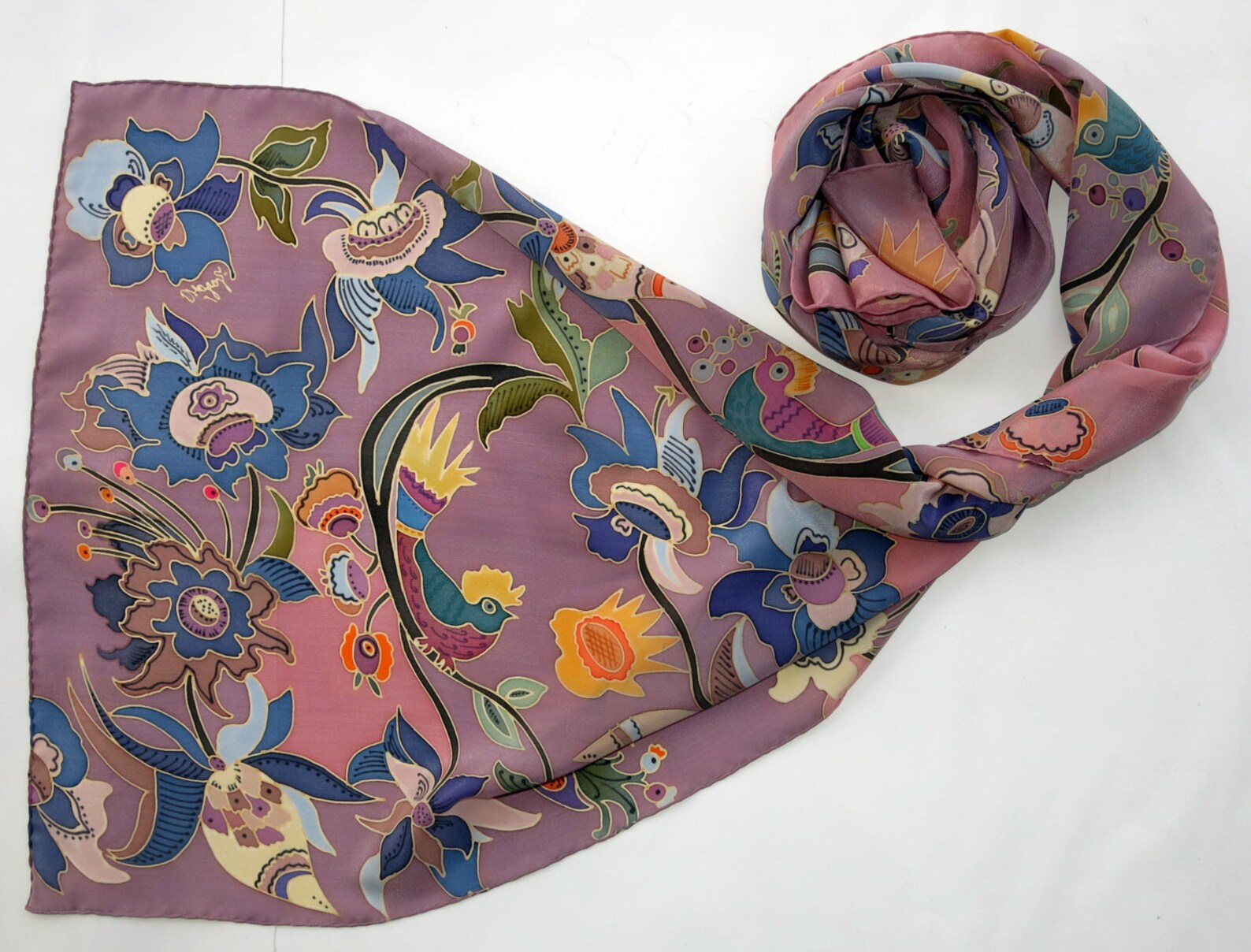 Pink Silk Scar Fairy Flowers. Scarf in Folk Art Style With Floral ...