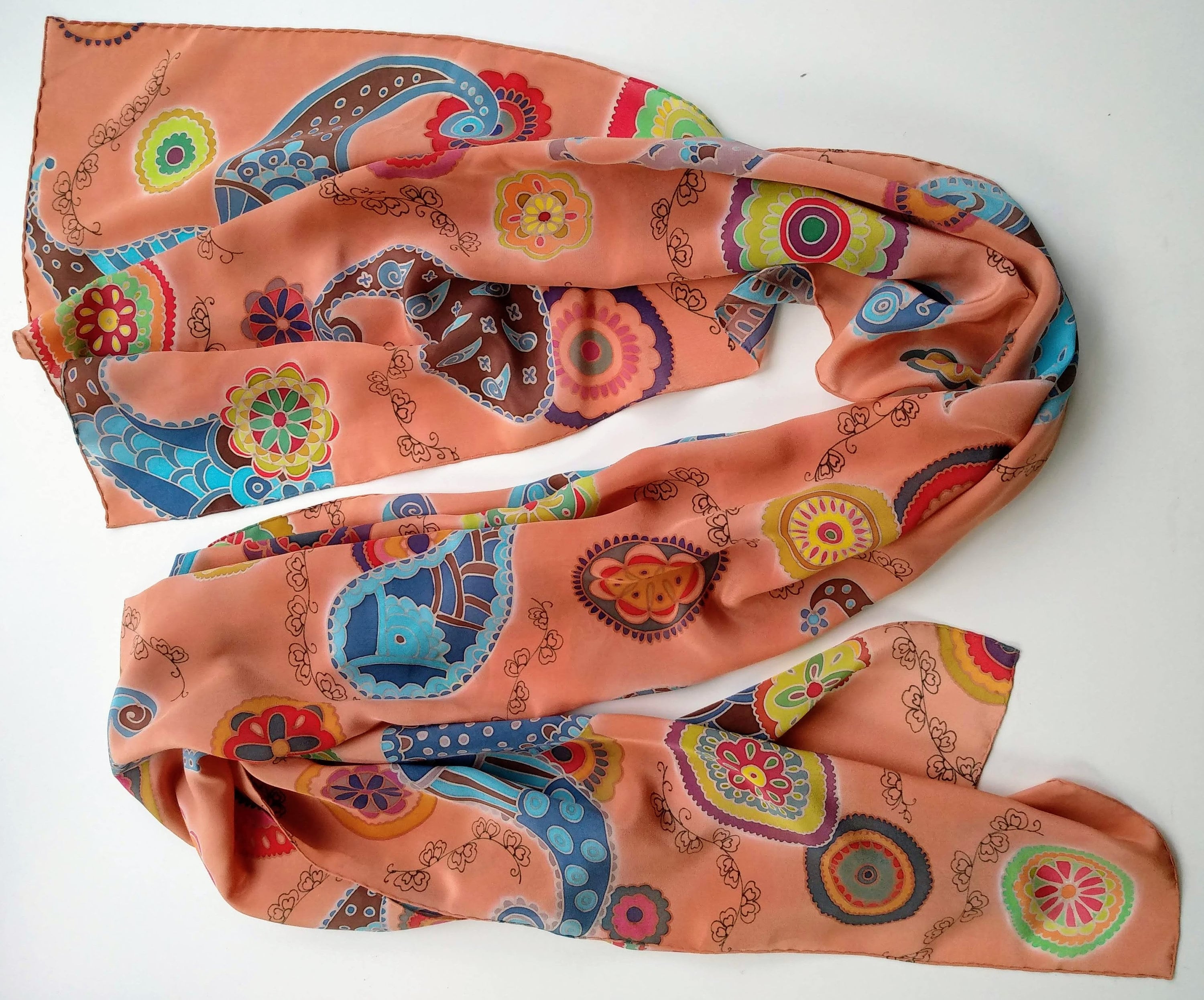 Silk Scarf Paisley Hand Painted Silk Scarf in India Patterns Design ...