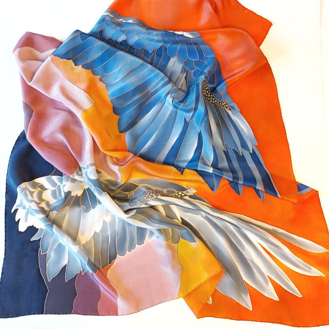 Handmade Batik Silk Scarf, Angel Wing Design - Etsy