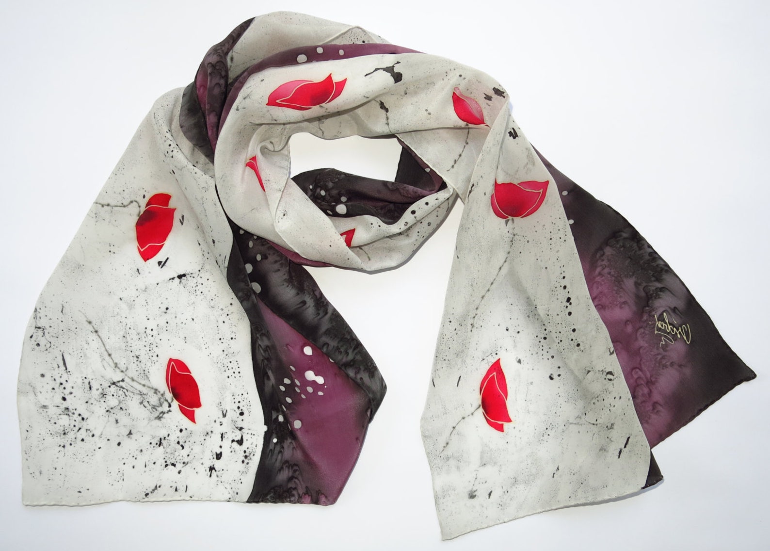 Poppies Silk Scarf. Hand Painted Silk Scarf. Red Poppy Scarf on Black ...