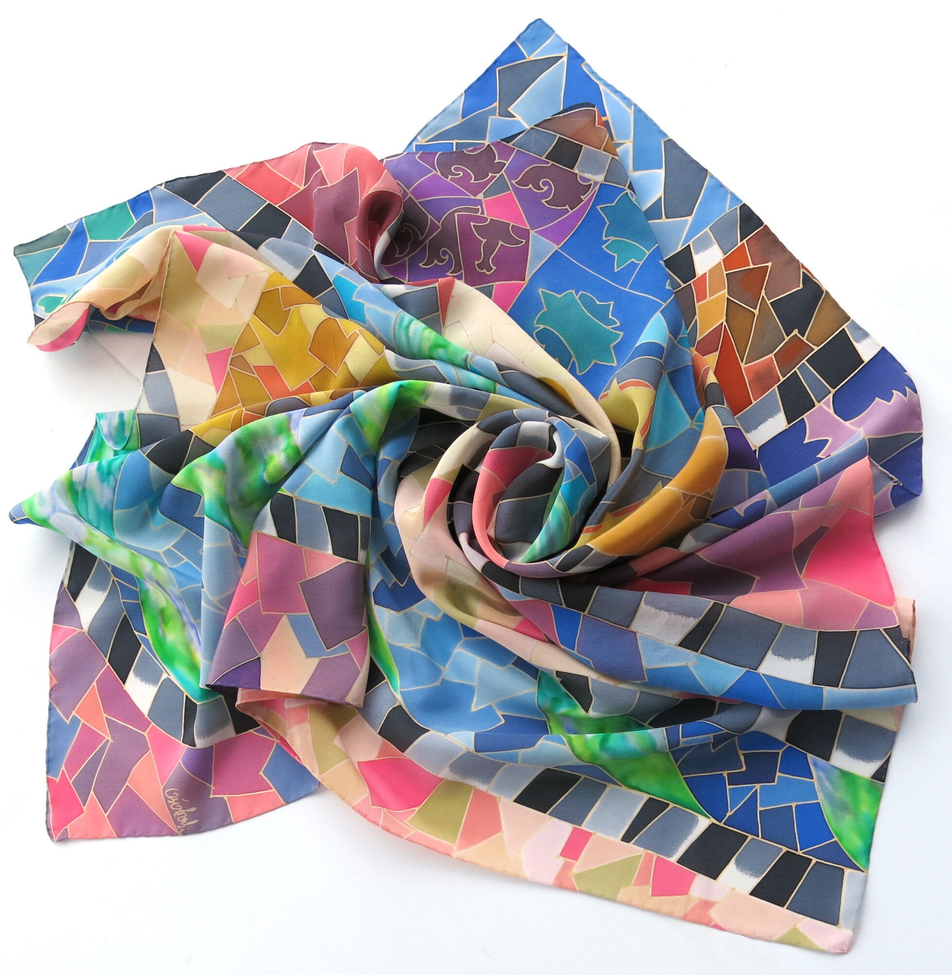 Gaudi Silk Scarf Hand Painted Silk Shawl. Silk Painting Two Side Scarf ...