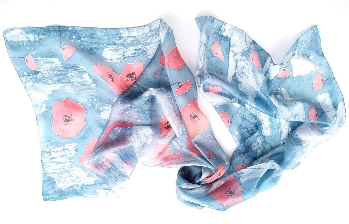 Poppies Silk Scarf. Hand Painted Silk Scarf. Red Poppy on - Etsy