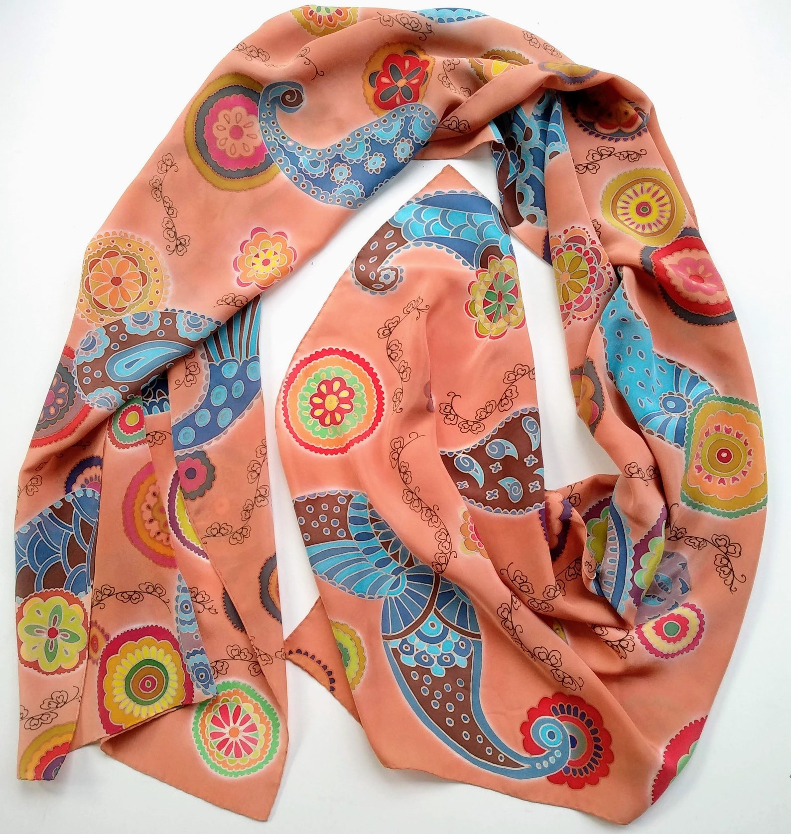 Silk Scarf Paisley - Hand Painted Silk Scarf in India Patterns Design ...