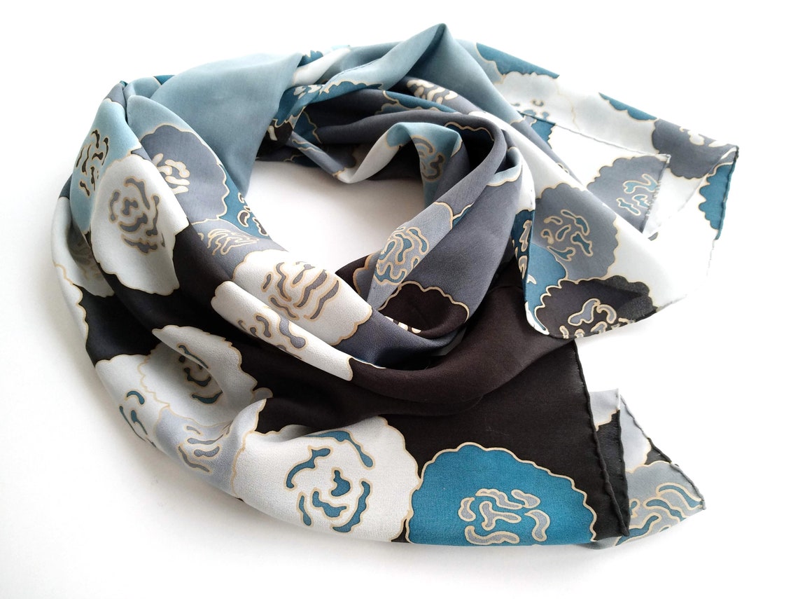 Rose Silk Scarf Dark Flowers Hand Painted Silk Scarf With - Etsy