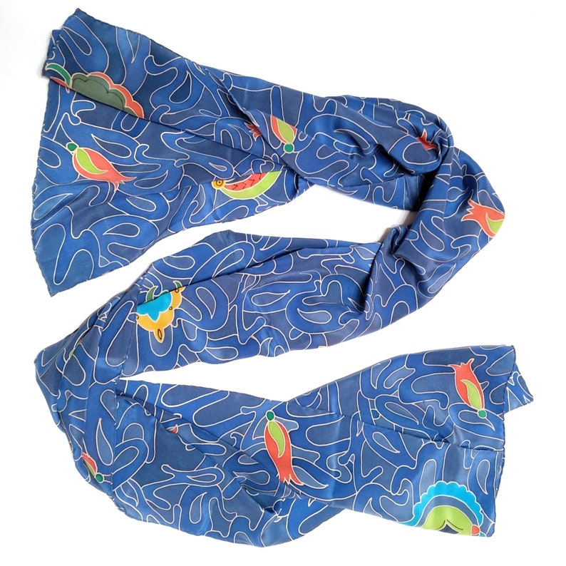 Blue Silk Scarf Sea Waves. Handpainted in Blue Scarf With - Etsy