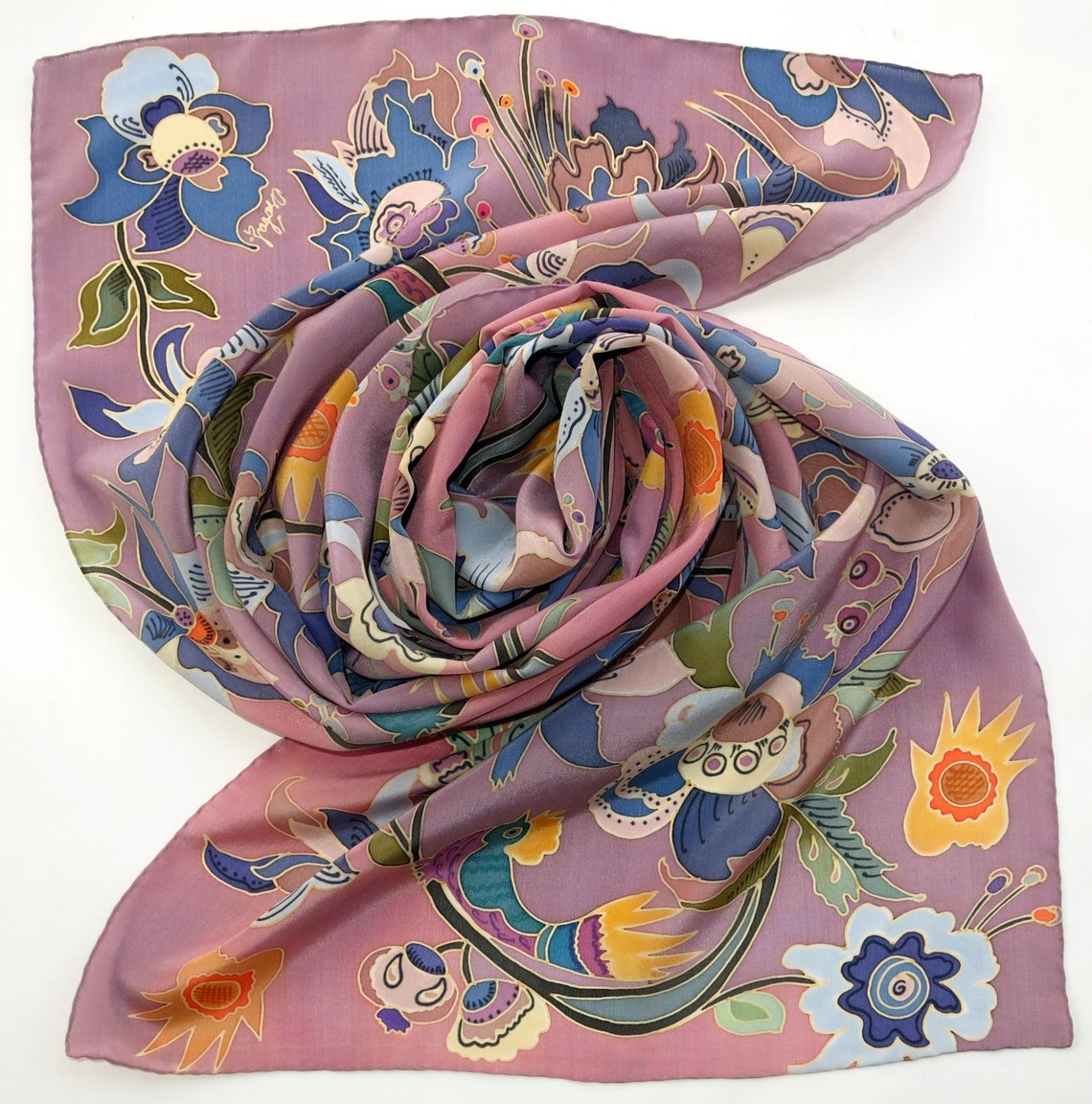 Pink Silk Scar Fairy Flowers. Scarf in Folk Art Style With Floral ...