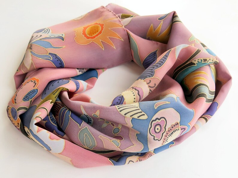 Pink Silk Scar Fairy Flowers. Scarf in Folk Art Style With Floral ...