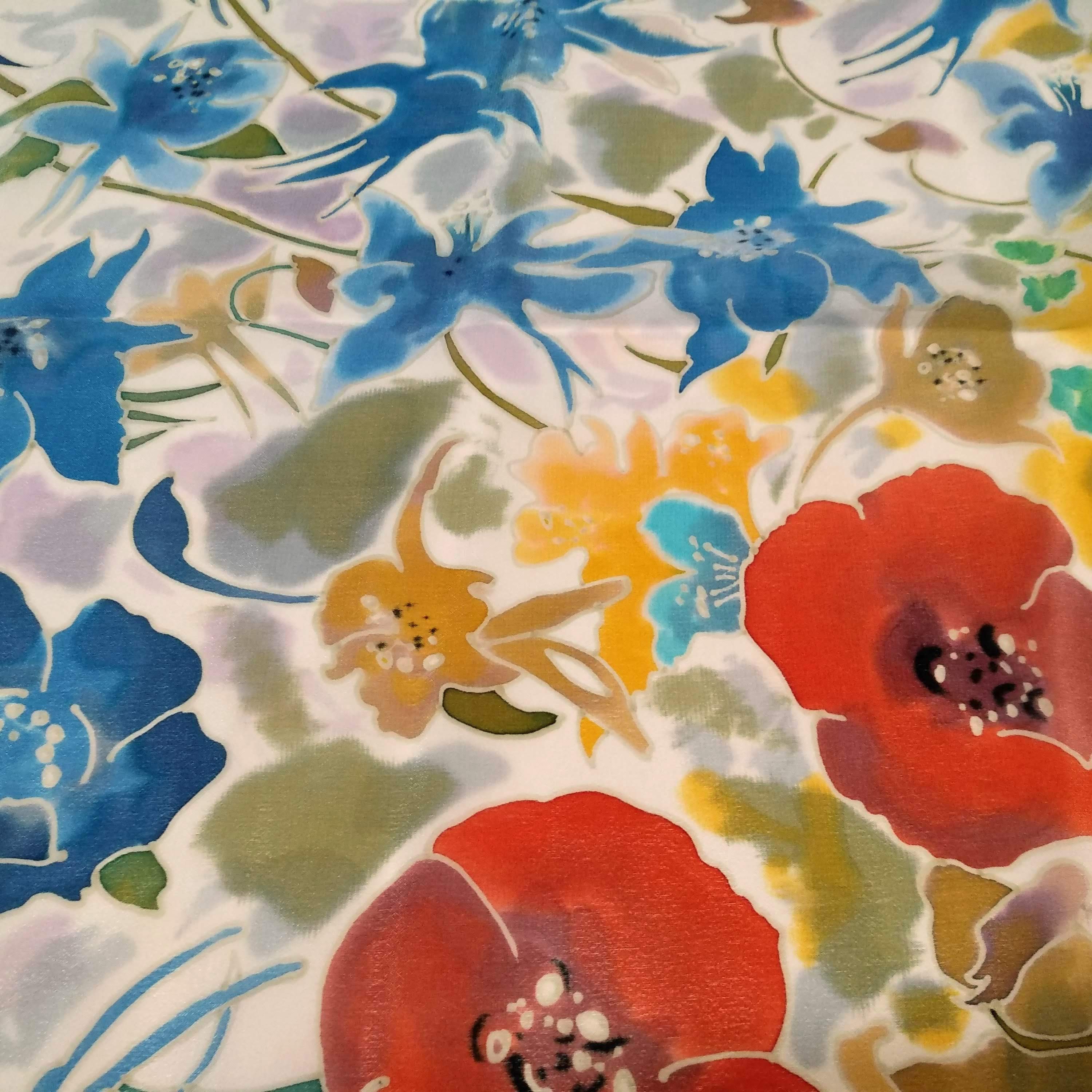 Poppy Silk Scarf. Bunch of Poppies Flowers. Hand Painted Silk Scarf ...