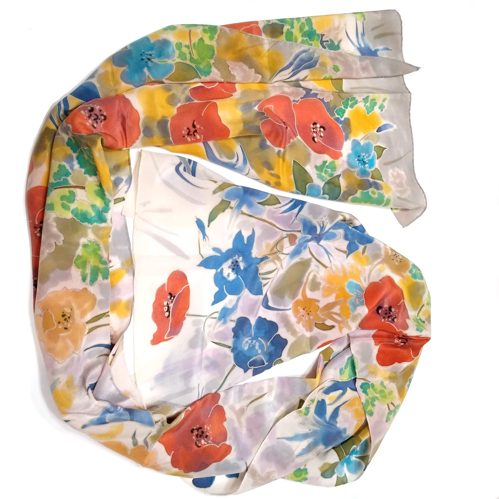 Poppy Silk Scarf. Bunch of Poppies Flowers. Hand Painted Silk Scarf ...