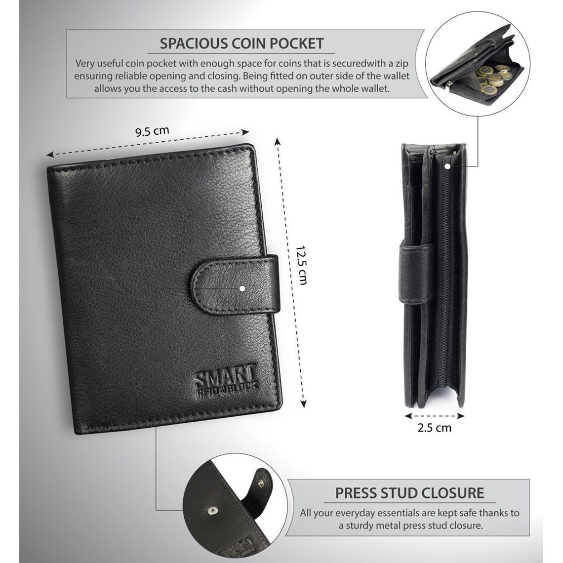 Handmade Leather Wallet With A Large Zipped Coin Pocket Personalised ID ...