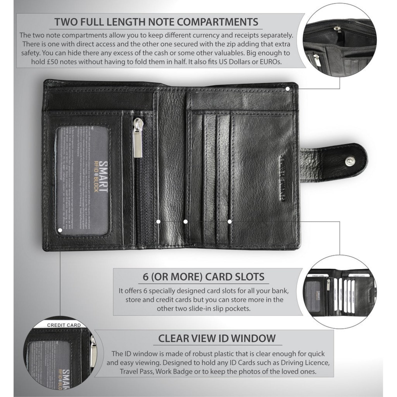 Handmade Leather Wallet With A Large Zipped Coin Pocket Personalised ID ...