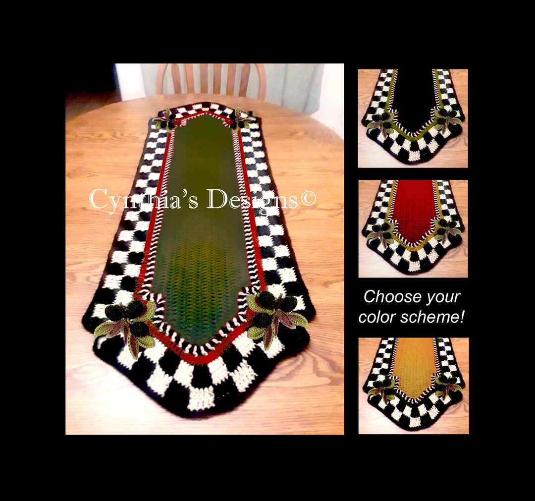 Table Runner Tuscany Checkers & Olives -rectangular/oval ...NEW ...