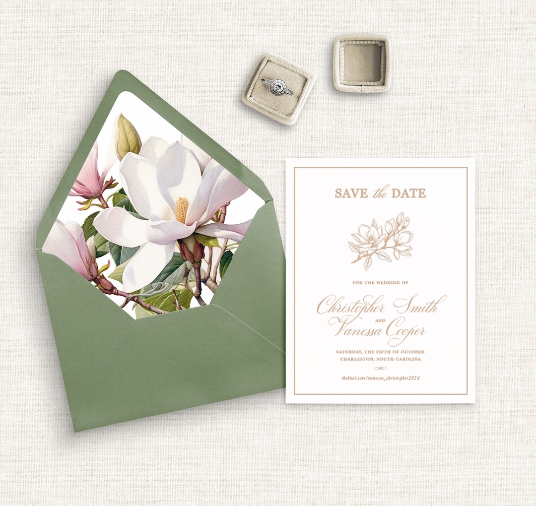 Letterpress Magnolia Save the Date, Magnolia Invitations, Magnolia ...