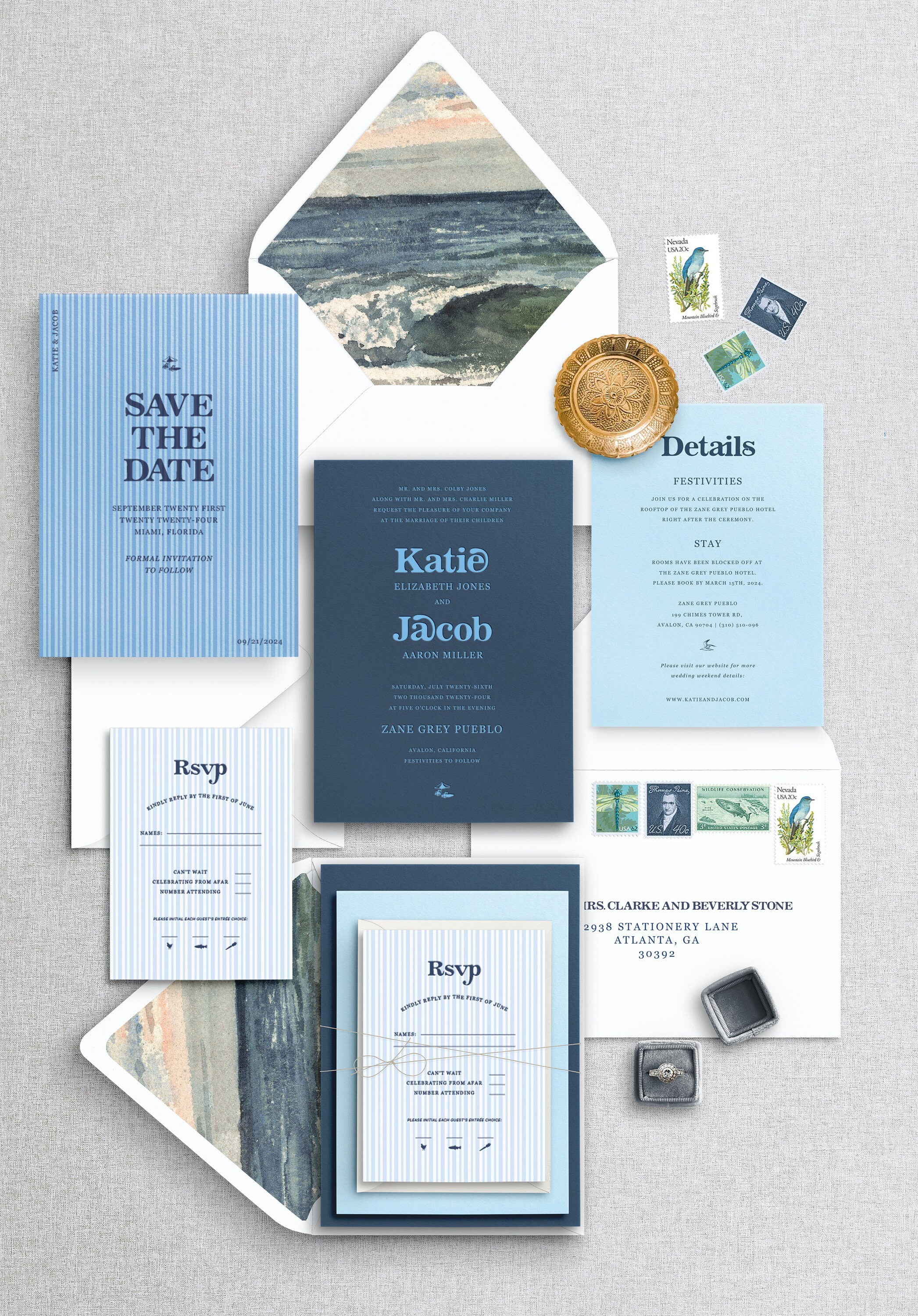 West Coast Letterpress Invitation Suite Modern Letterpress Wedding ...