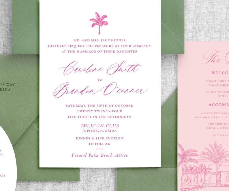 Florida Letterpress Wedding Invitation, Palm Tree Invitations, Wedding ...