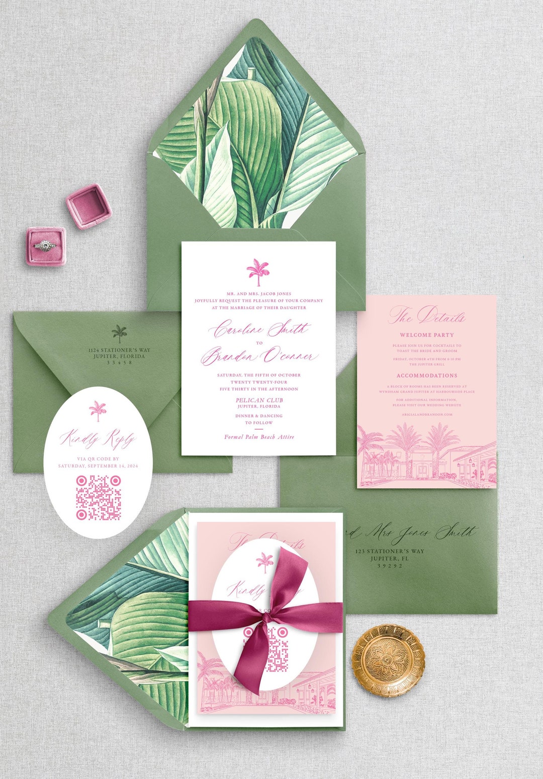 Florida Letterpress Wedding Invitation, Palm Tree Invitations, Wedding ...
