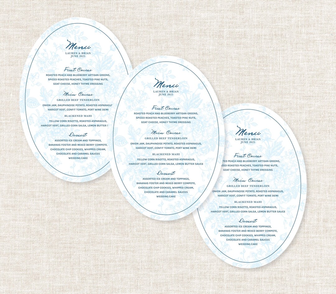 Custom Toile Wedding Menus, Wedding Reception Menus, Striped Menu ...