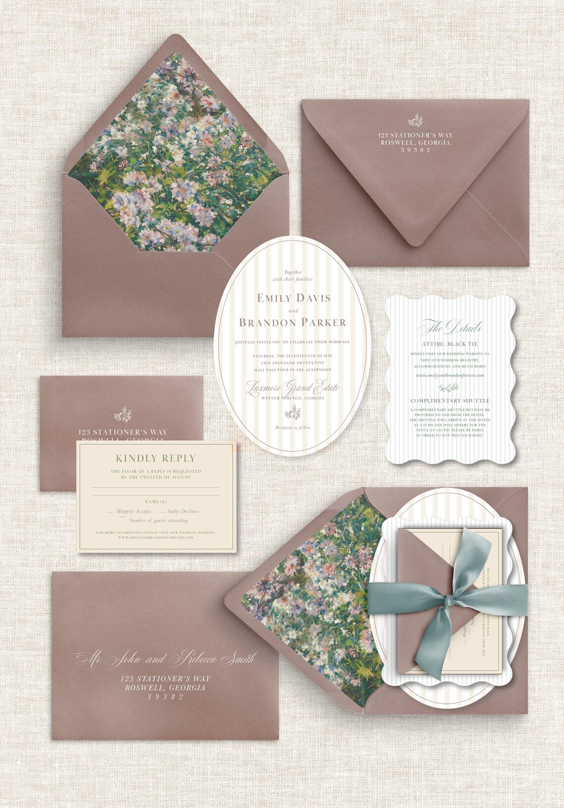 The Georgian Wedding Invitation Suite, Southern Wedding, Green, Coastal ...