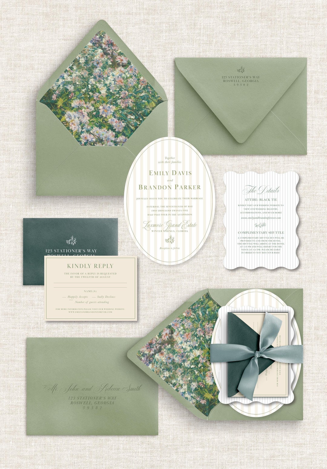 The Georgian Wedding Invitation Suite, Southern Wedding, Green, Coastal ...