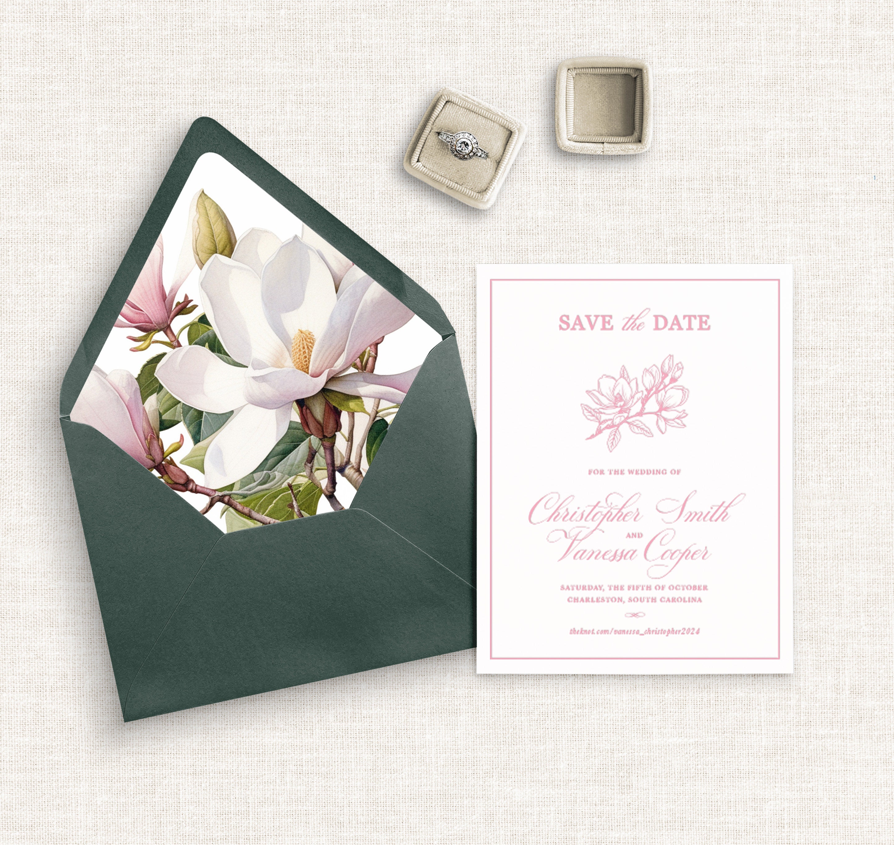 Letterpress Magnolia Save the Date, Magnolia Invitations, Magnolia ...
