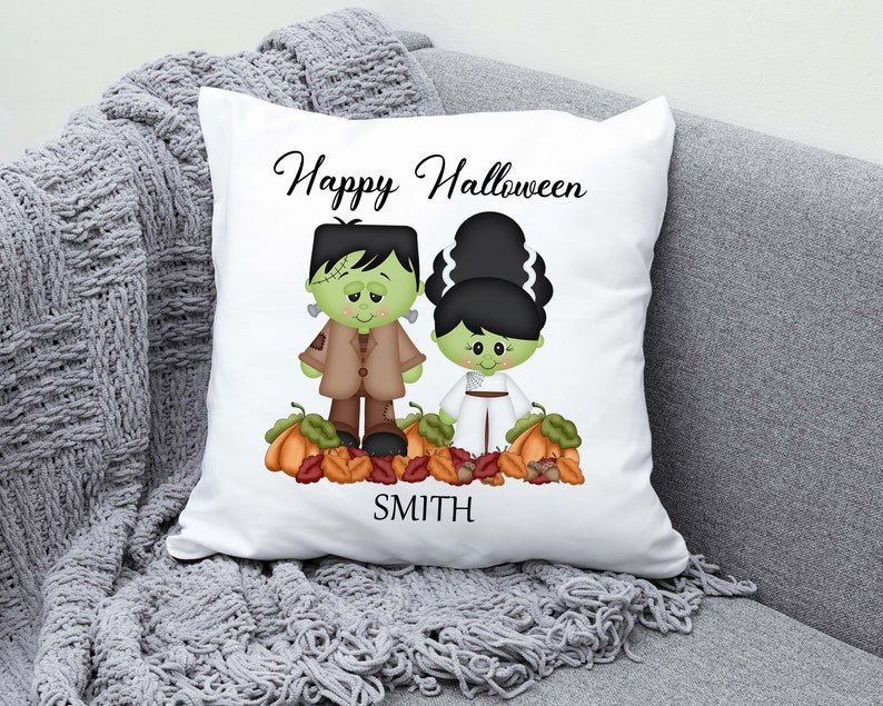 Personalized Frankenstein Couple Pillow - Custom Name Cute Pumpkin ...