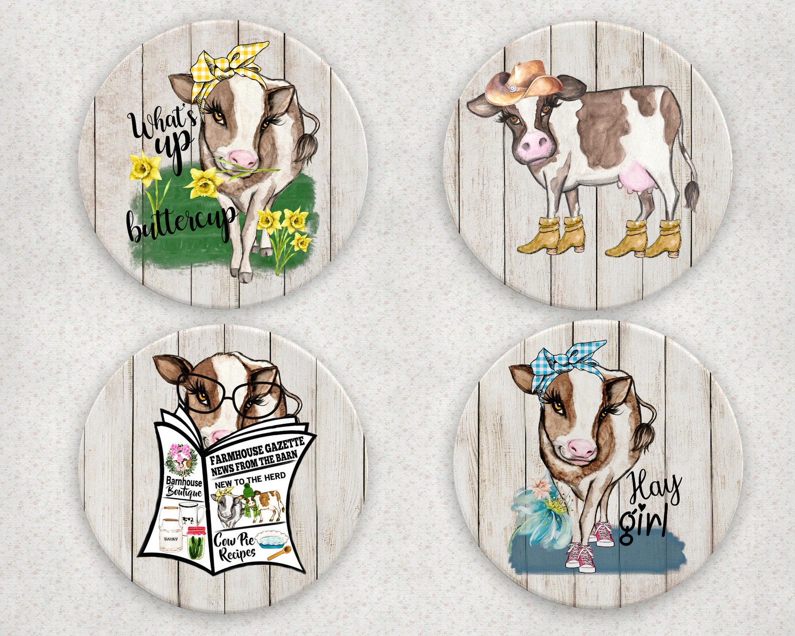 Cow Coaster Set, Farmhouse Coasters, Home Decor, Cute Cow Coasters - Etsy