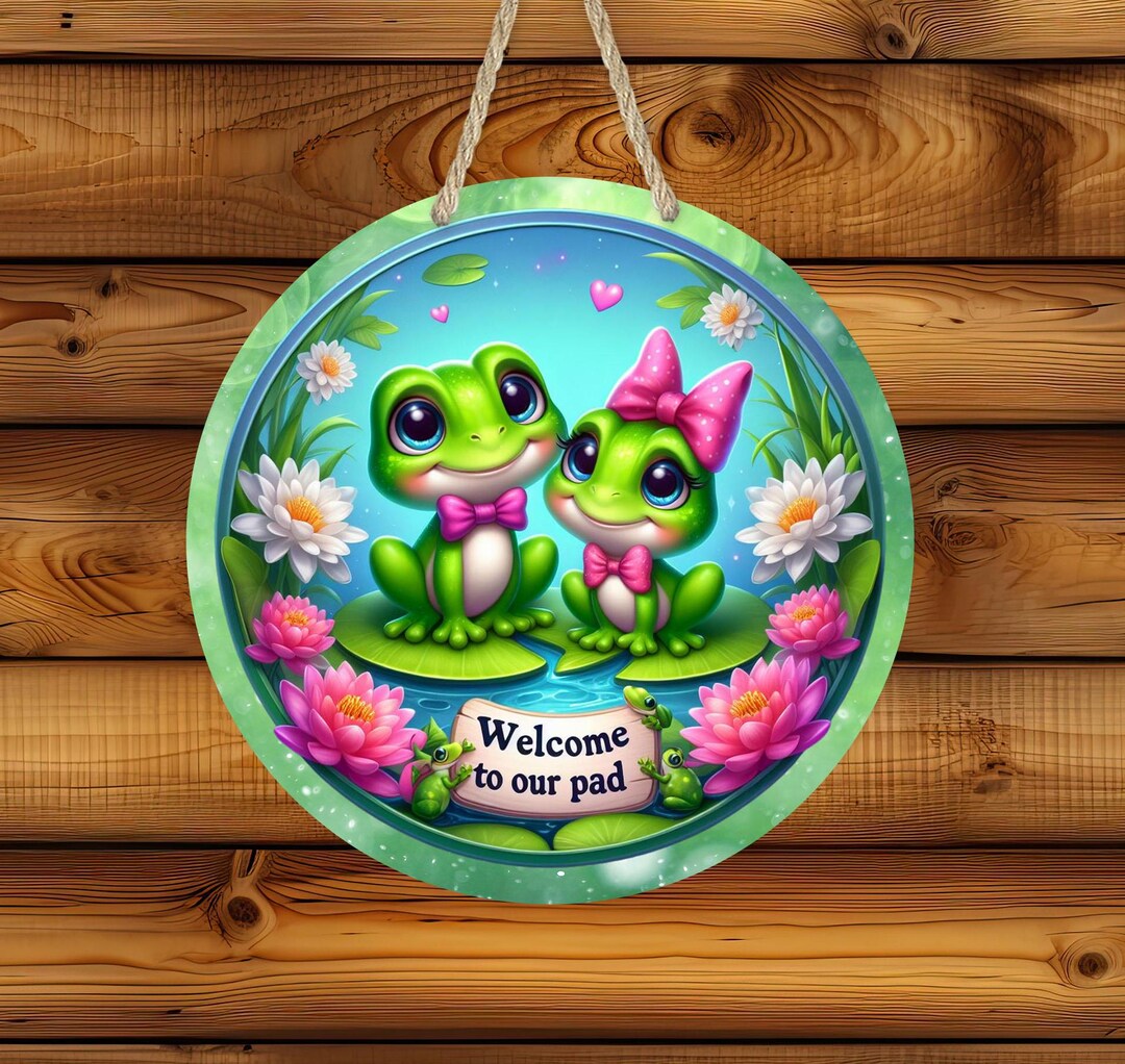 Personalized Frog Welcome Sign, Cute Welcome to Our Pad Hanging Wall ...