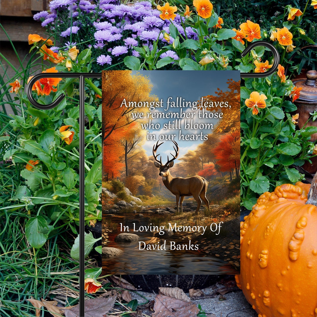 Memorial Garden Flag for Fall - Personalized Autumn Deer and Pumpkin ...