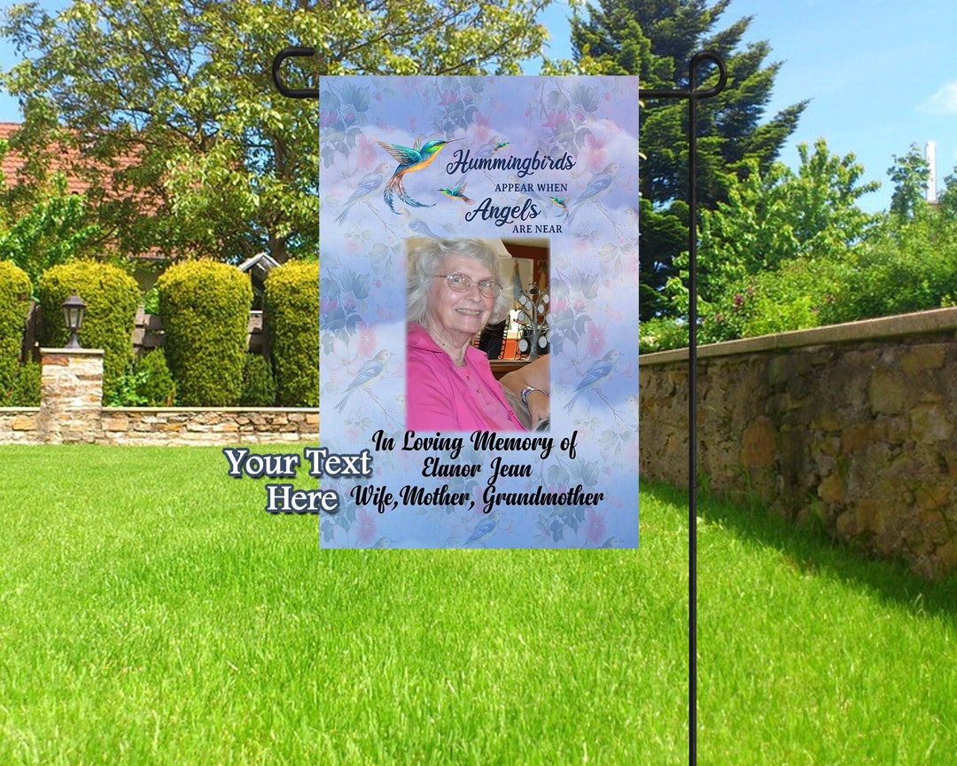 Hummingbird in Memory Flag, Personalized Memorial Photo Flag, Cemetery ...